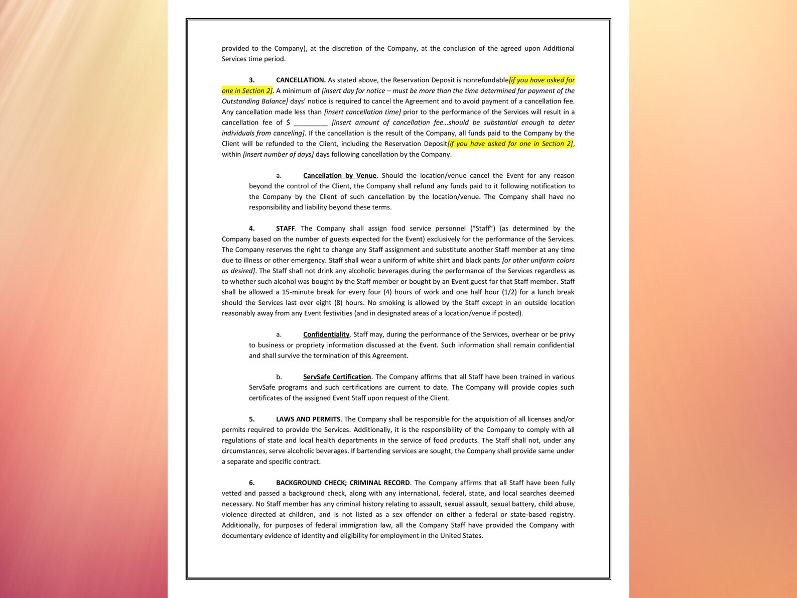 Food Services Contract Template | Food Service Provider | Restaurant ...