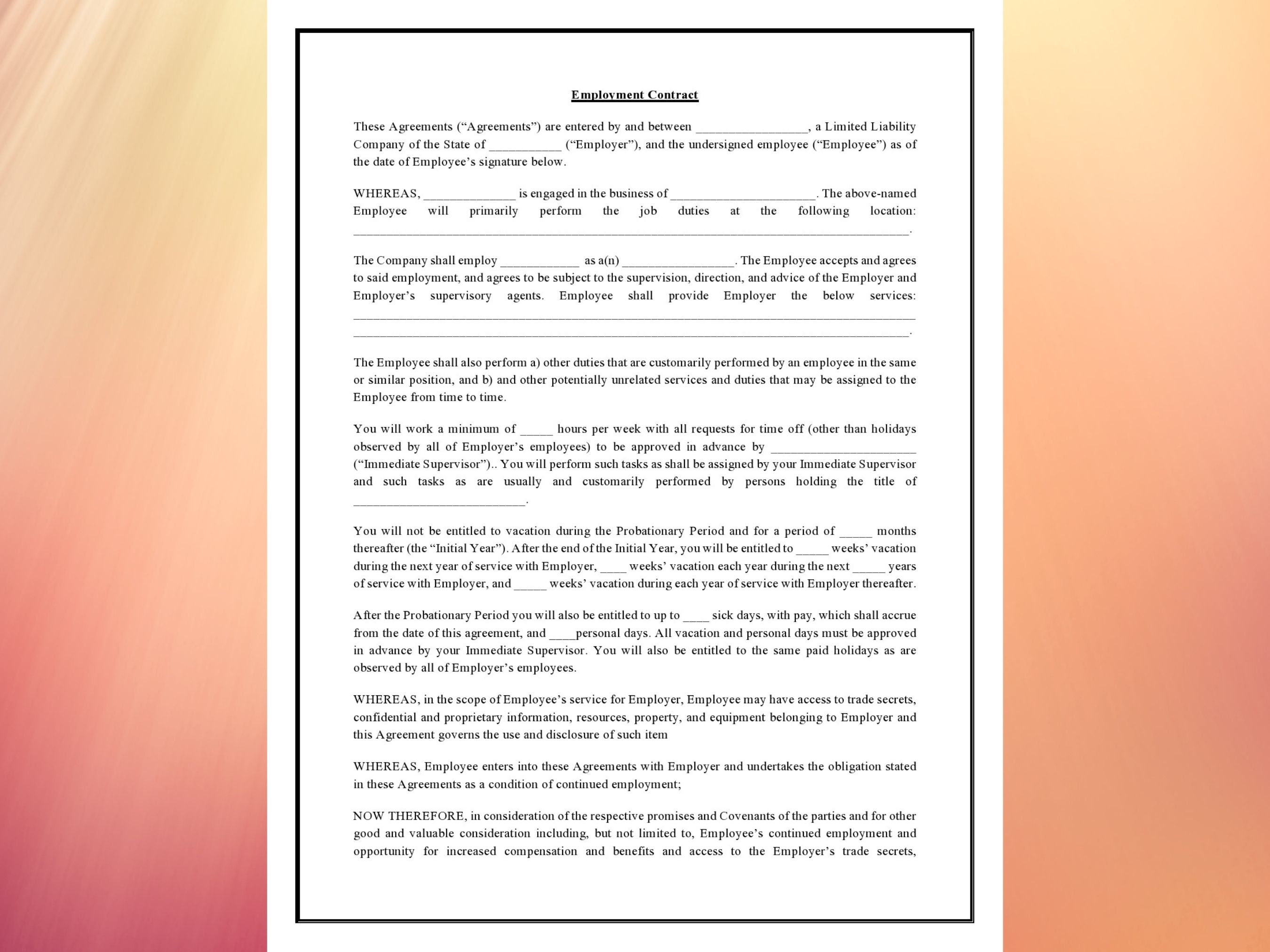Employment Contract Template Employment Agreement Work - Etsy Canada