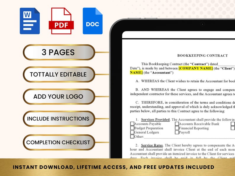 Bookkeeping Contract Template PDF & Word: Attorney-drafted Service ...