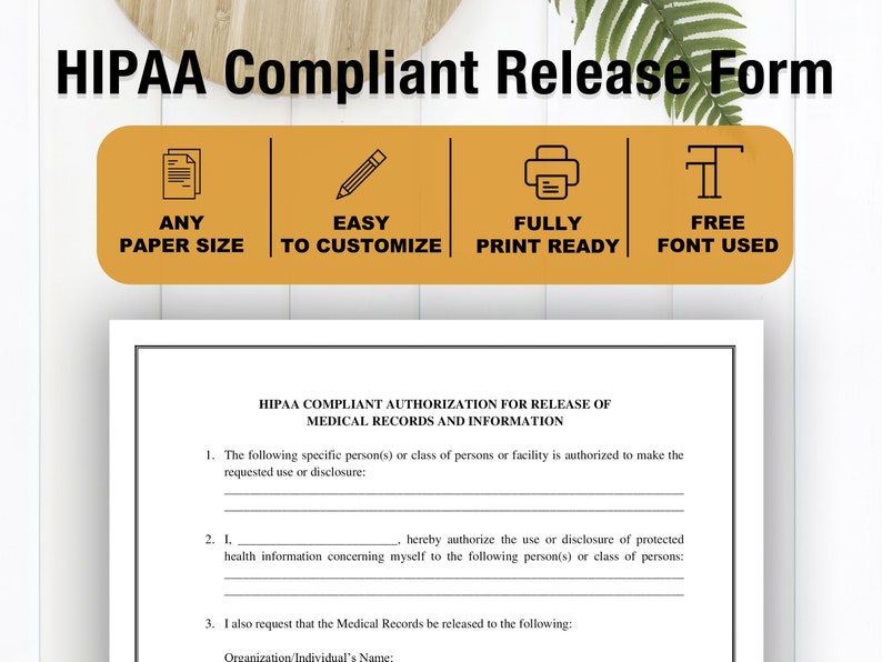 HIPAA Compliant Release Form Template Medical Records Template Records ...