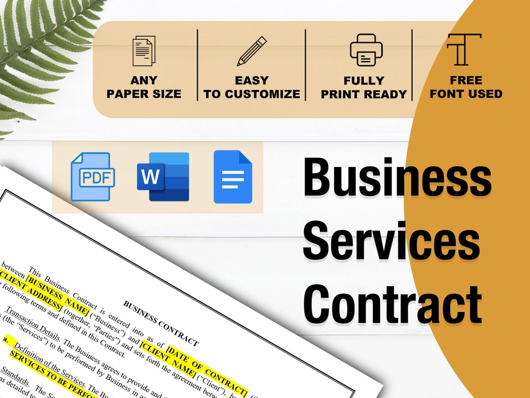 Business Services Contract Template Pertaining to Services - Etsy
