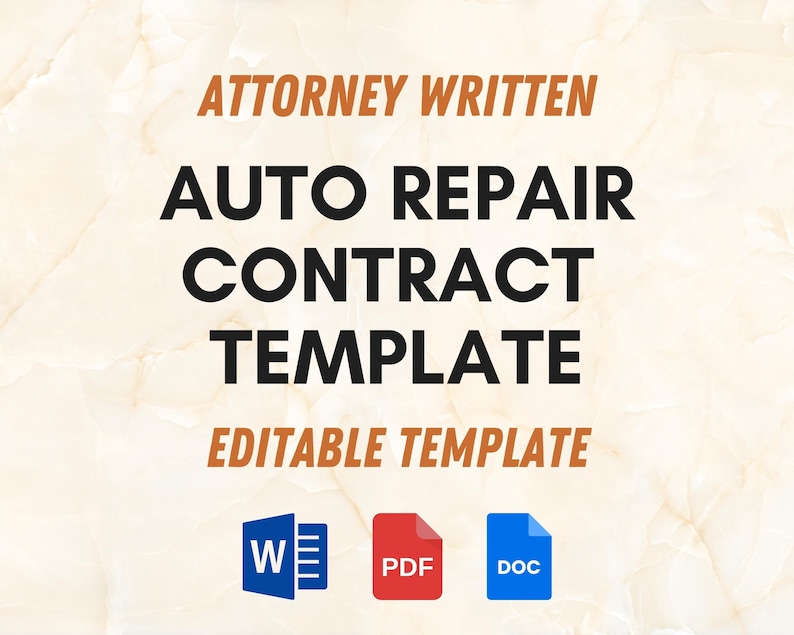 Auto Repair Contract Template: Attorney Written, Editable (word & PDF ...