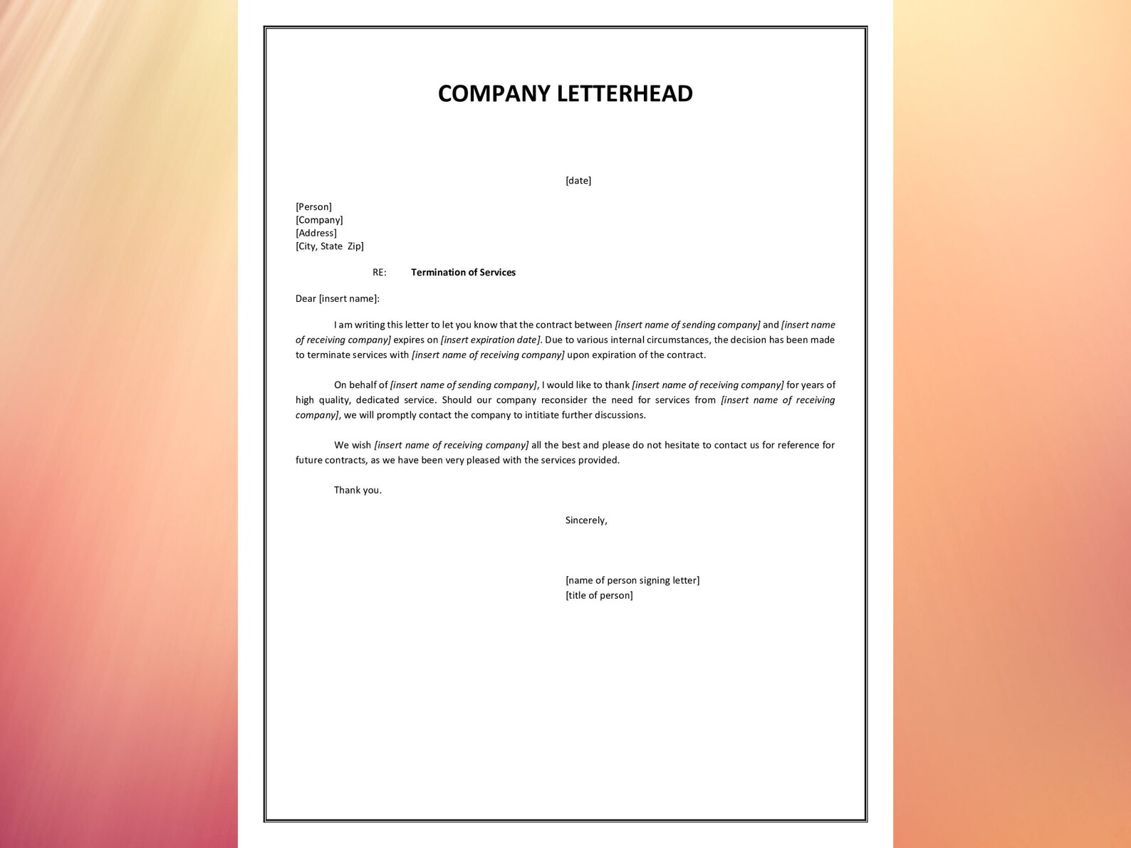 Termination of Services Template Contract Termination Employee ...