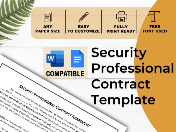 Security Professional Contract Template Security Contract | Etsy