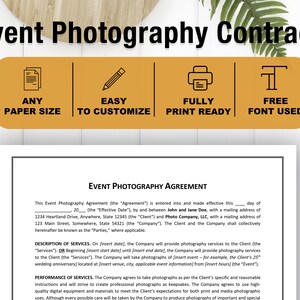 Event Photography Contract Template Event Contract Planner | Etsy