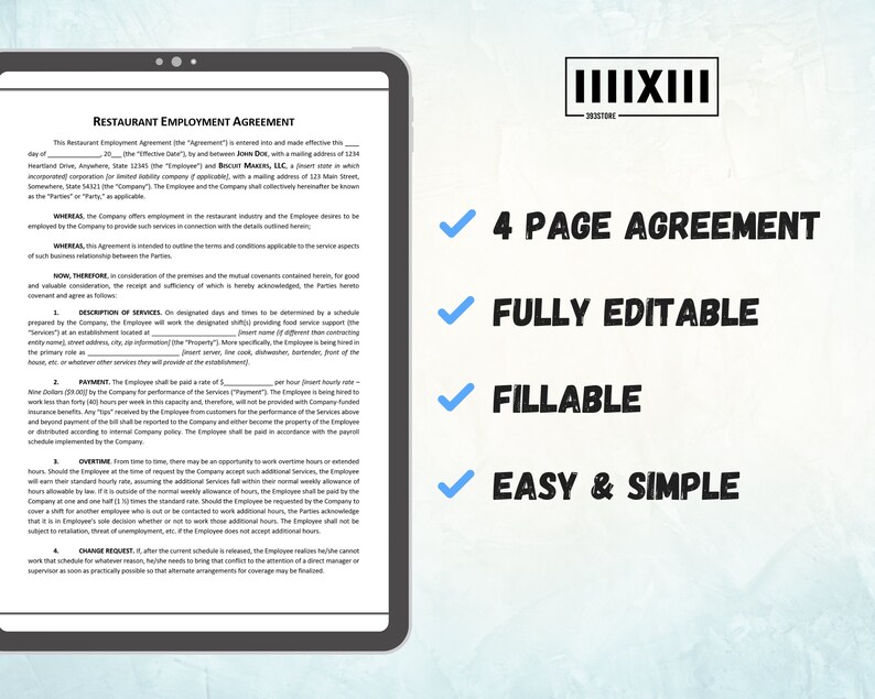 Restaurant Employment Agreement Template | Employee Training ...
