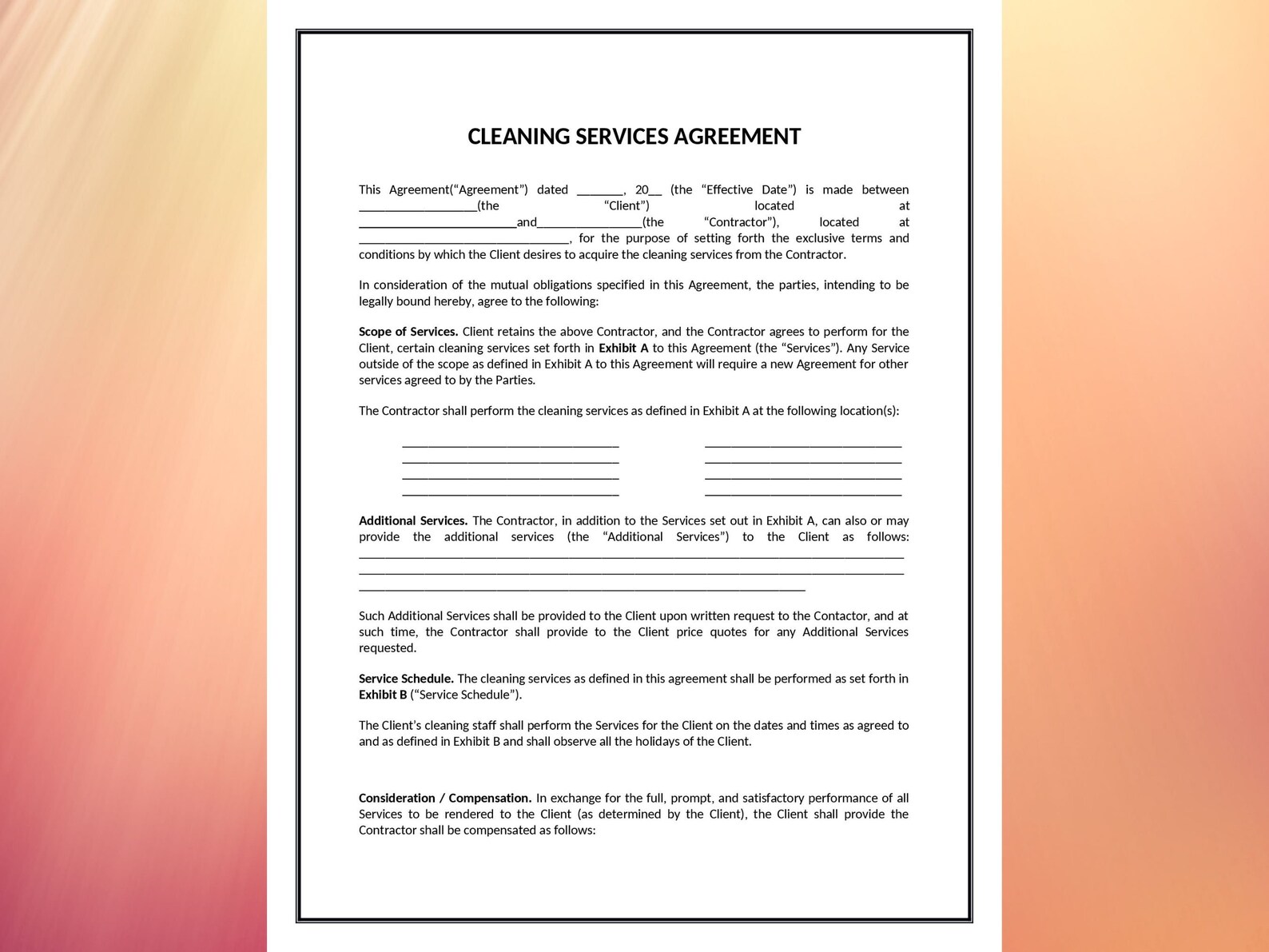 Cleaning Services Contract Template cleaning agreement | Etsy
