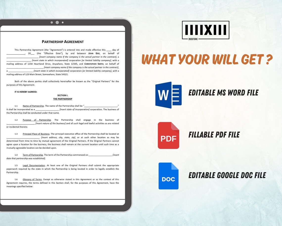 Professional Partnership Agreement Template : Easy-to-use, Legally ...