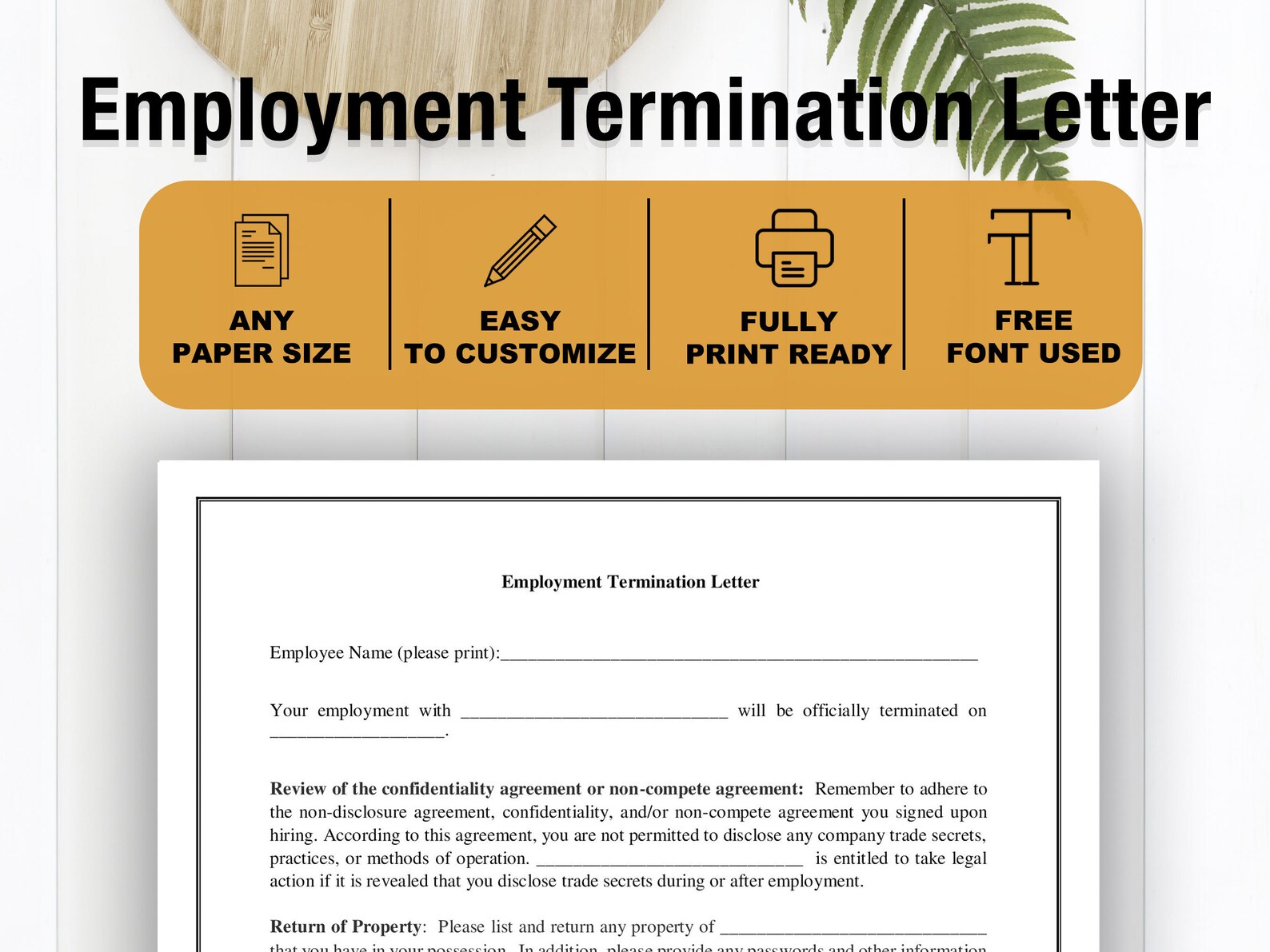 Employment Termination Letter Template Editable Business - Etsy Ireland