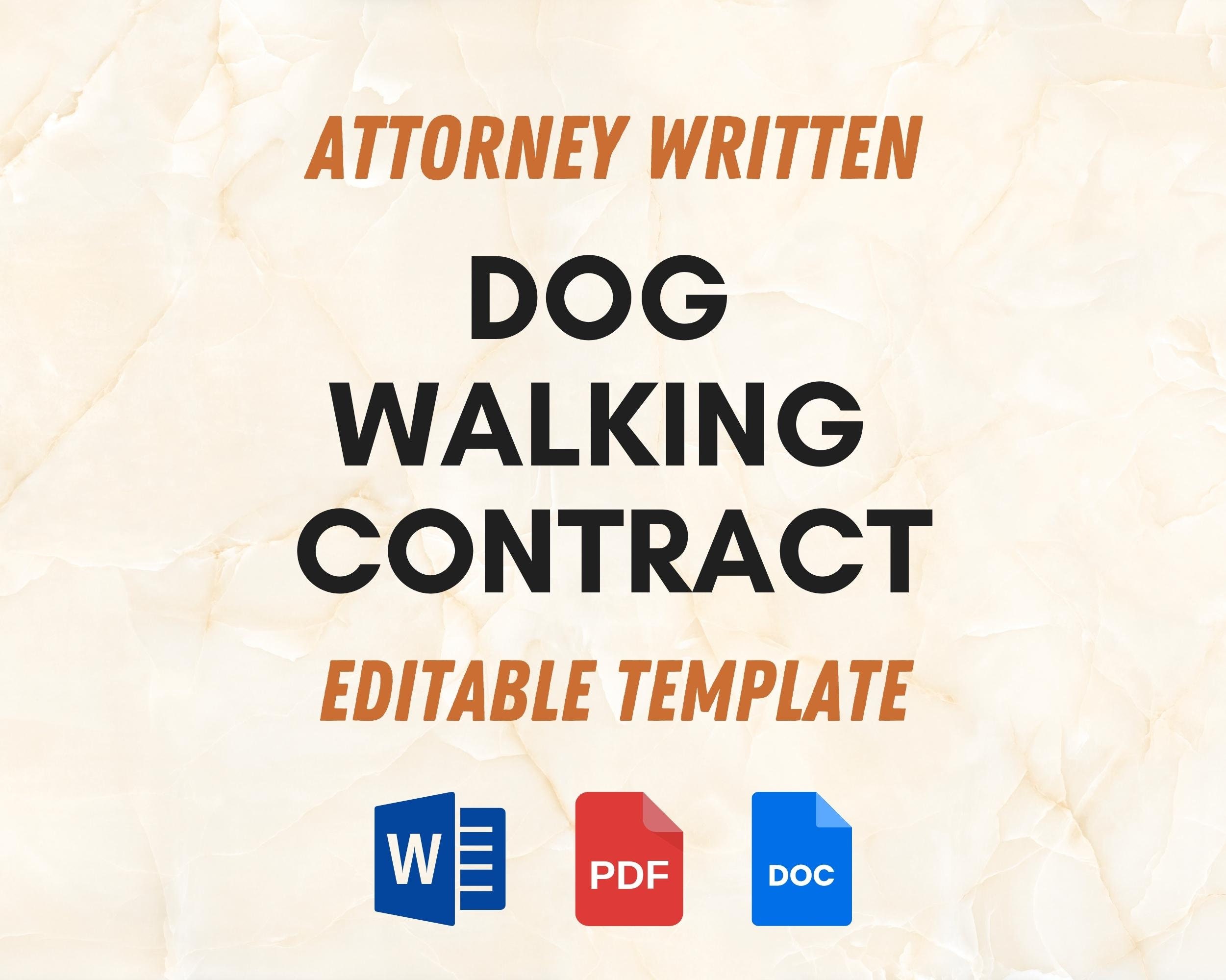 Dog Walking Contract Template Dog Walking Agreement Cat Walking ...