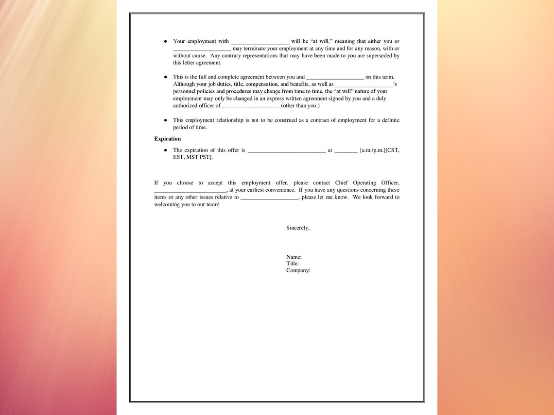 Hourly Employee Offer Letter Template Employees Letter Template Legally ...