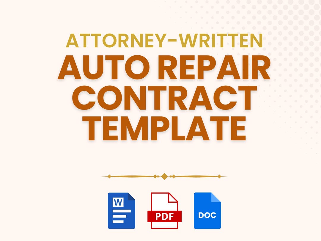 Auto Repair Contract Template: Editable Attorney Draft Word & PDF - Etsy