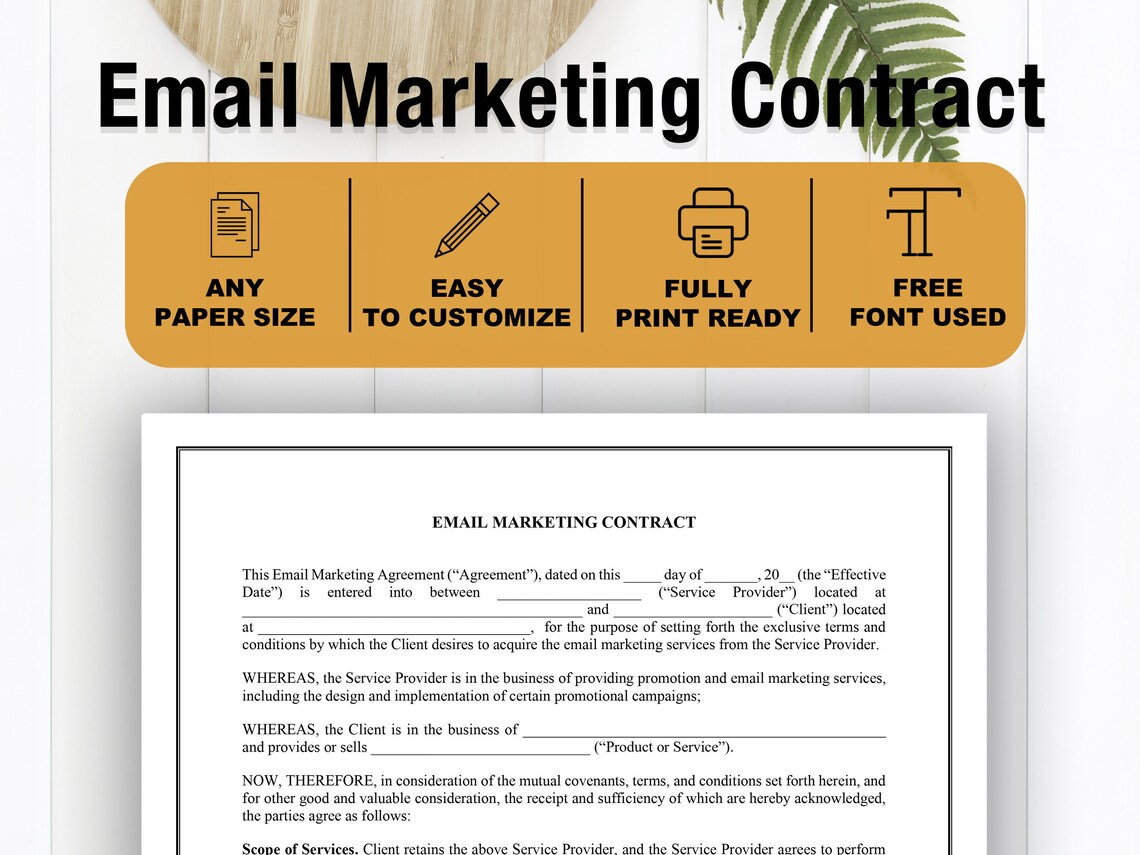Email Marketing Contract Template Marketing Templates | Etsy