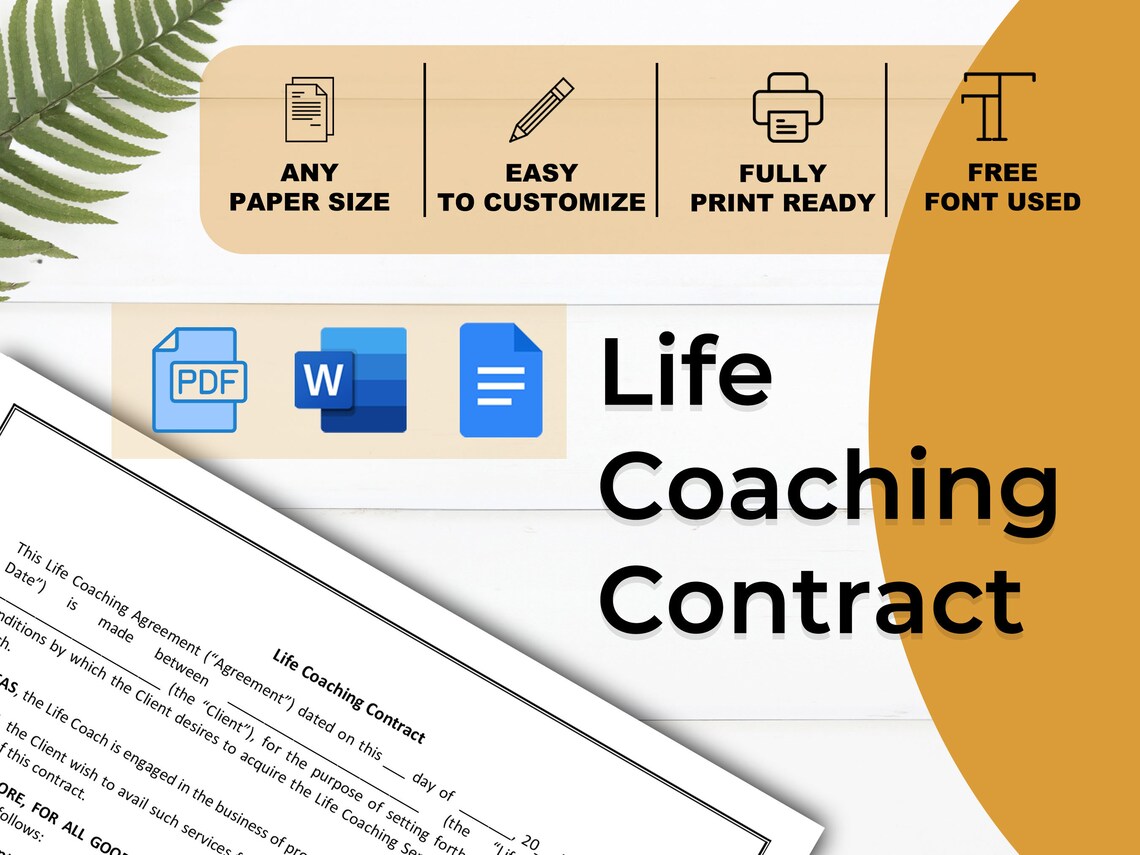 Life Coaching Contract Template Simple Coaching Agreement Coaching ...