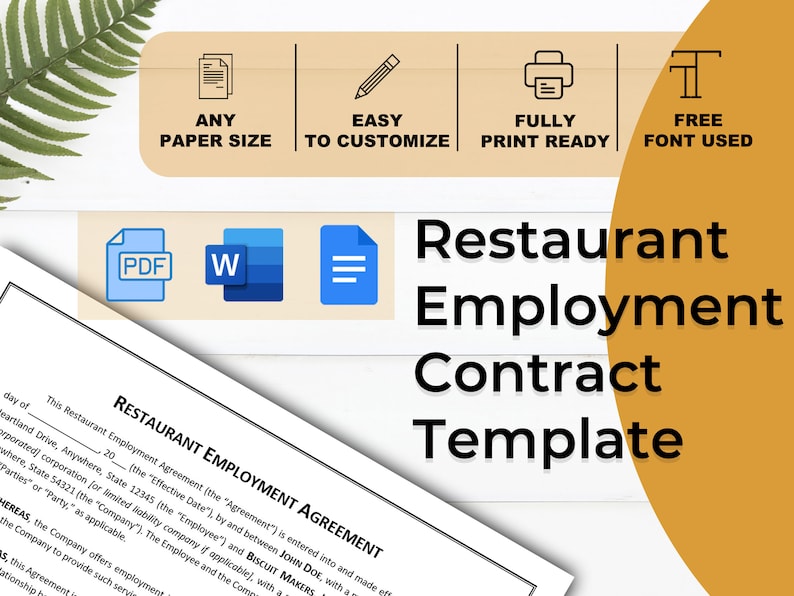 Restaurant Employment Contract Template | Bartender | Food Service ...