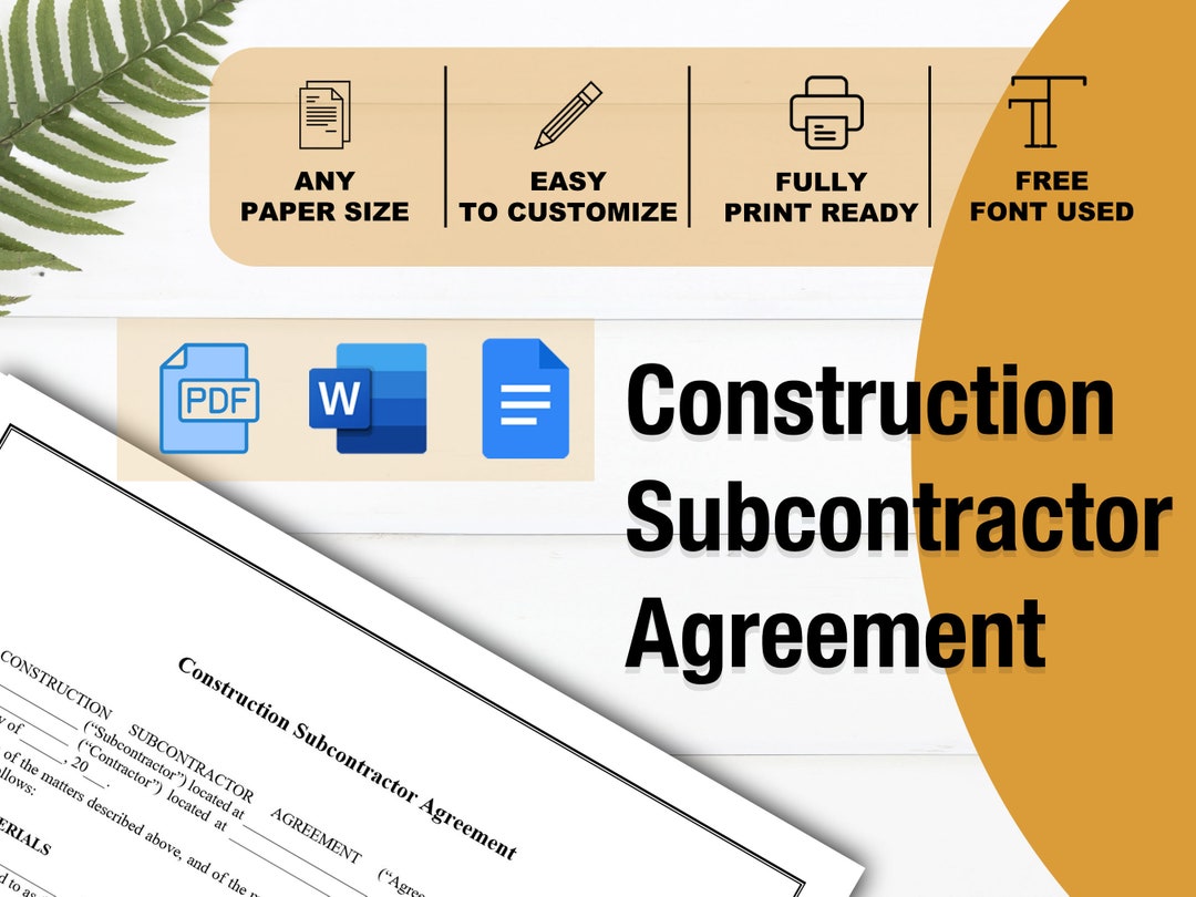 Construction Subcontractor Agreement Construction Template - Etsy