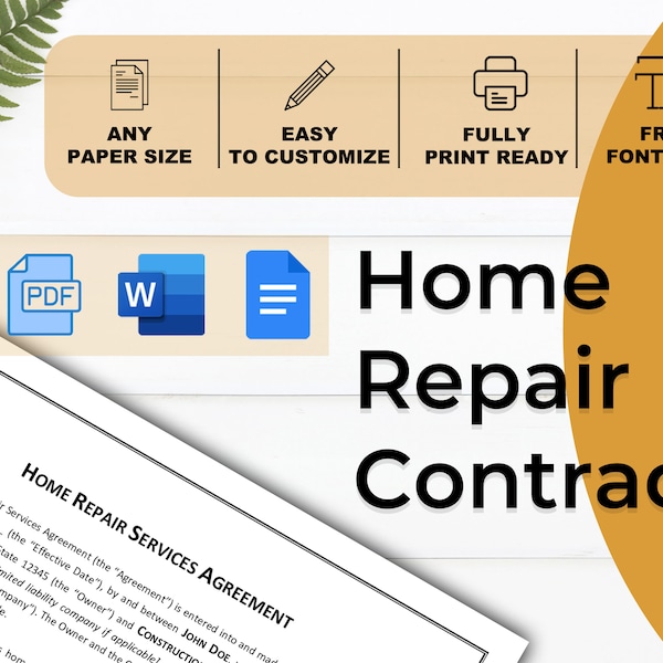 Home Repair Contract Template - Etsy