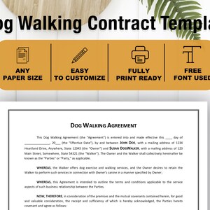 Dog Walking Contract Template Dog Walking Agreement Cat | Etsy
