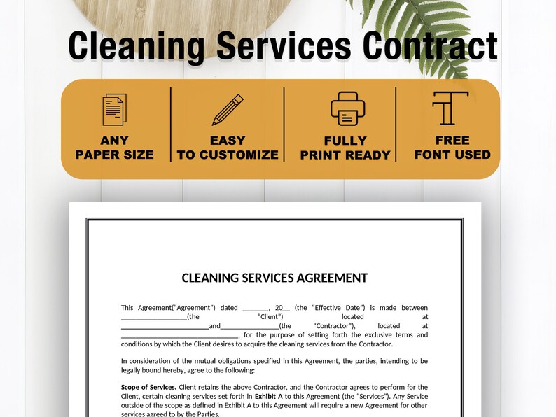 Cleaning Services Contract Template Cleaning Agreement - Etsy Canada