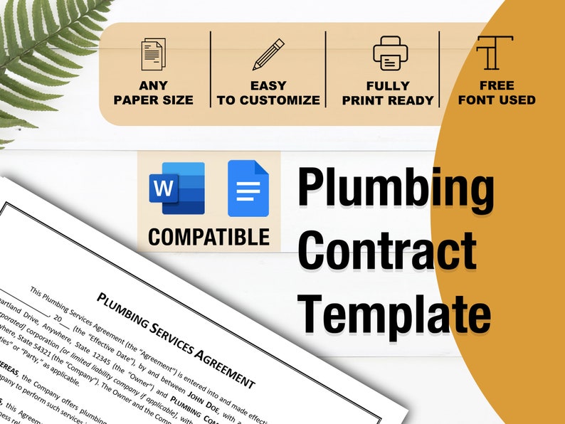 Plumbing Contract Template Plumbing Services Construction - Etsy