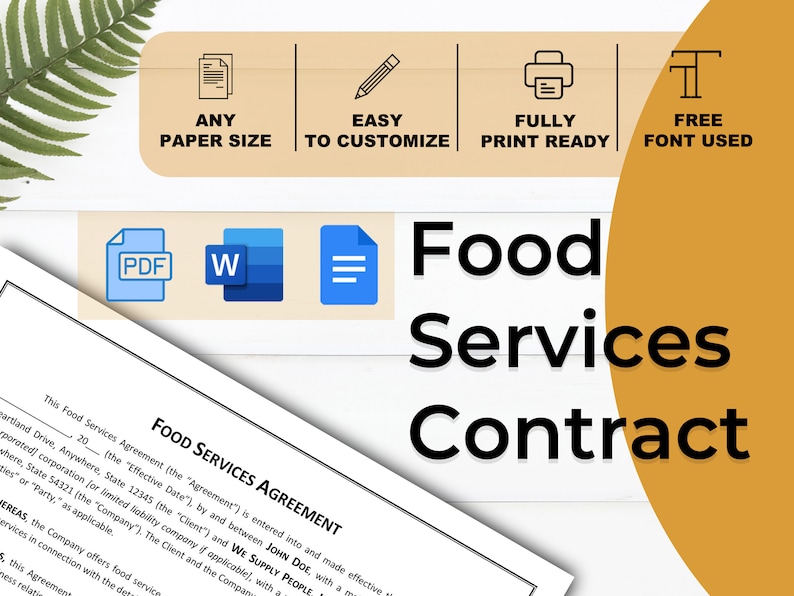 Food Services Contract Template | Food Service Provider | Restaurant ...