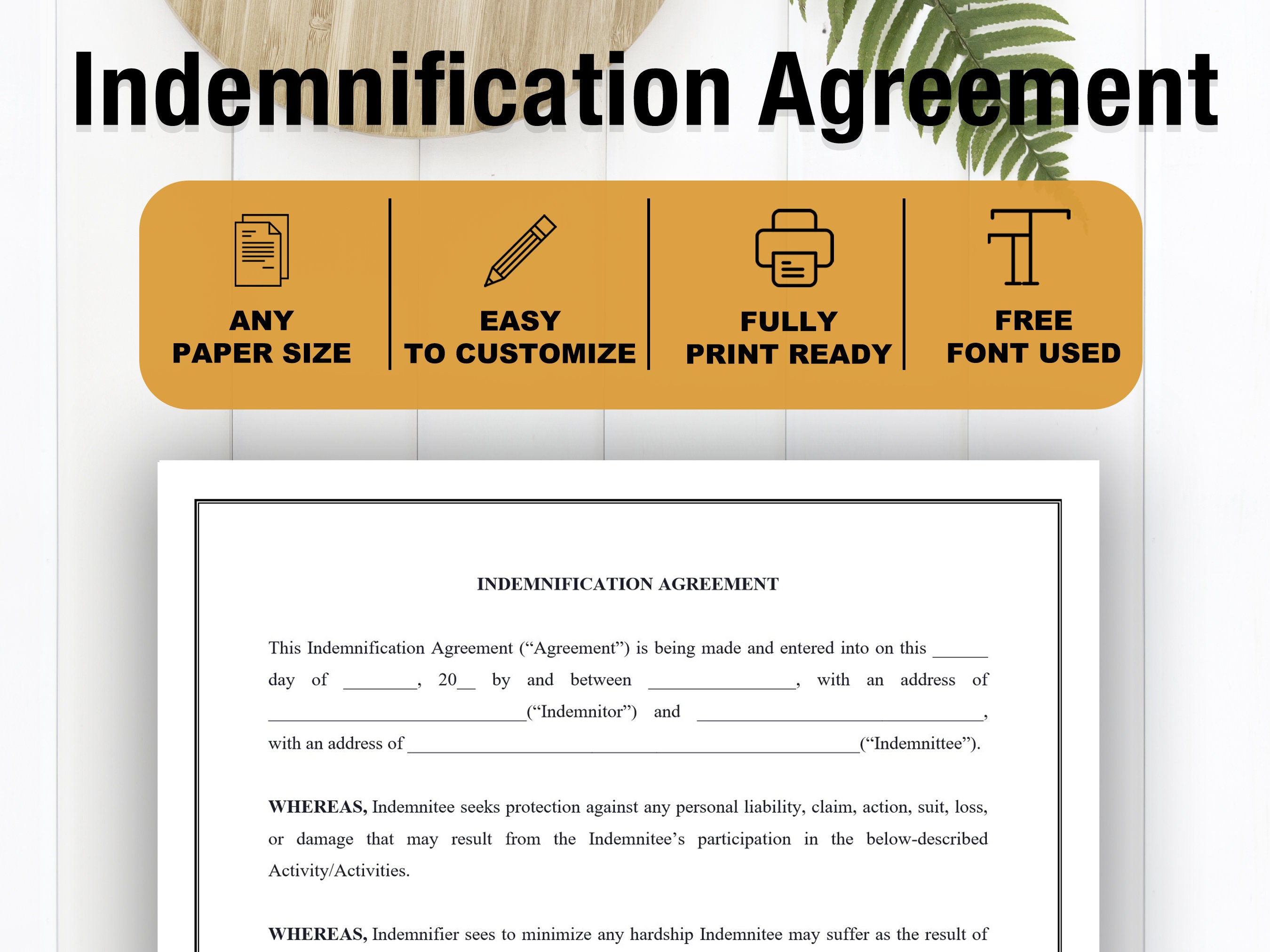 Indemnification Agreement Template: Customizable Business Contract ...
