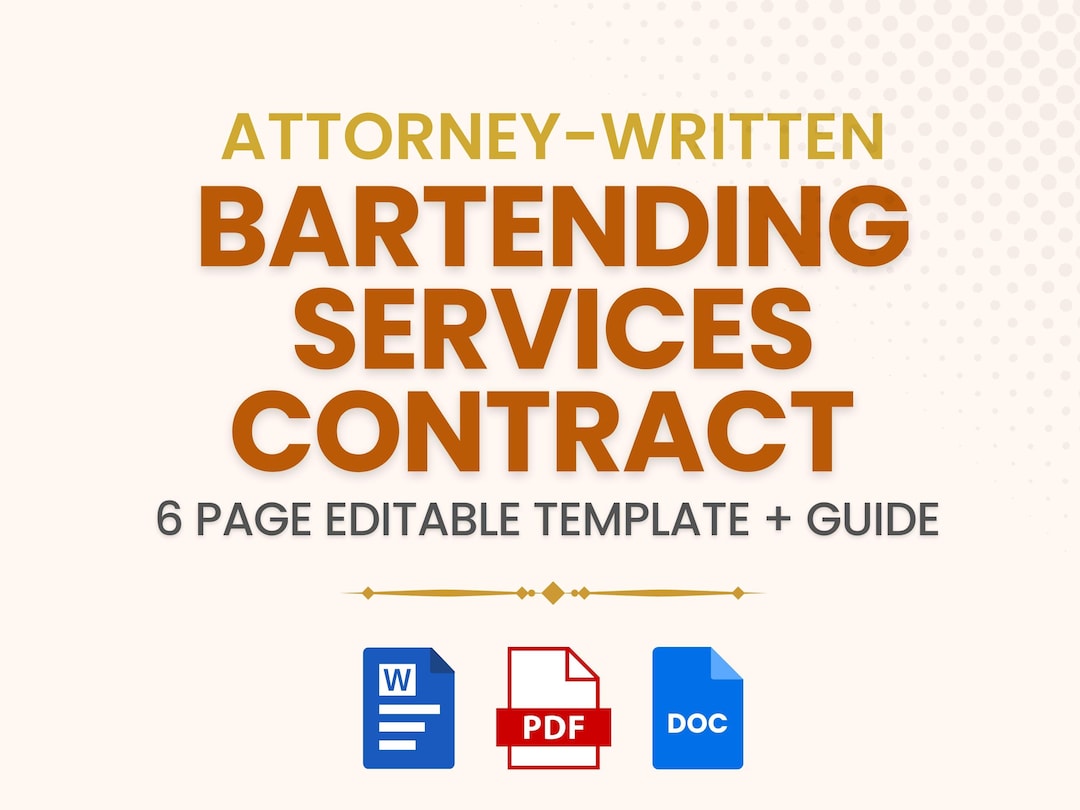 Bartending Services Contract | Bartending Agreement | Bar | Cocktail ...