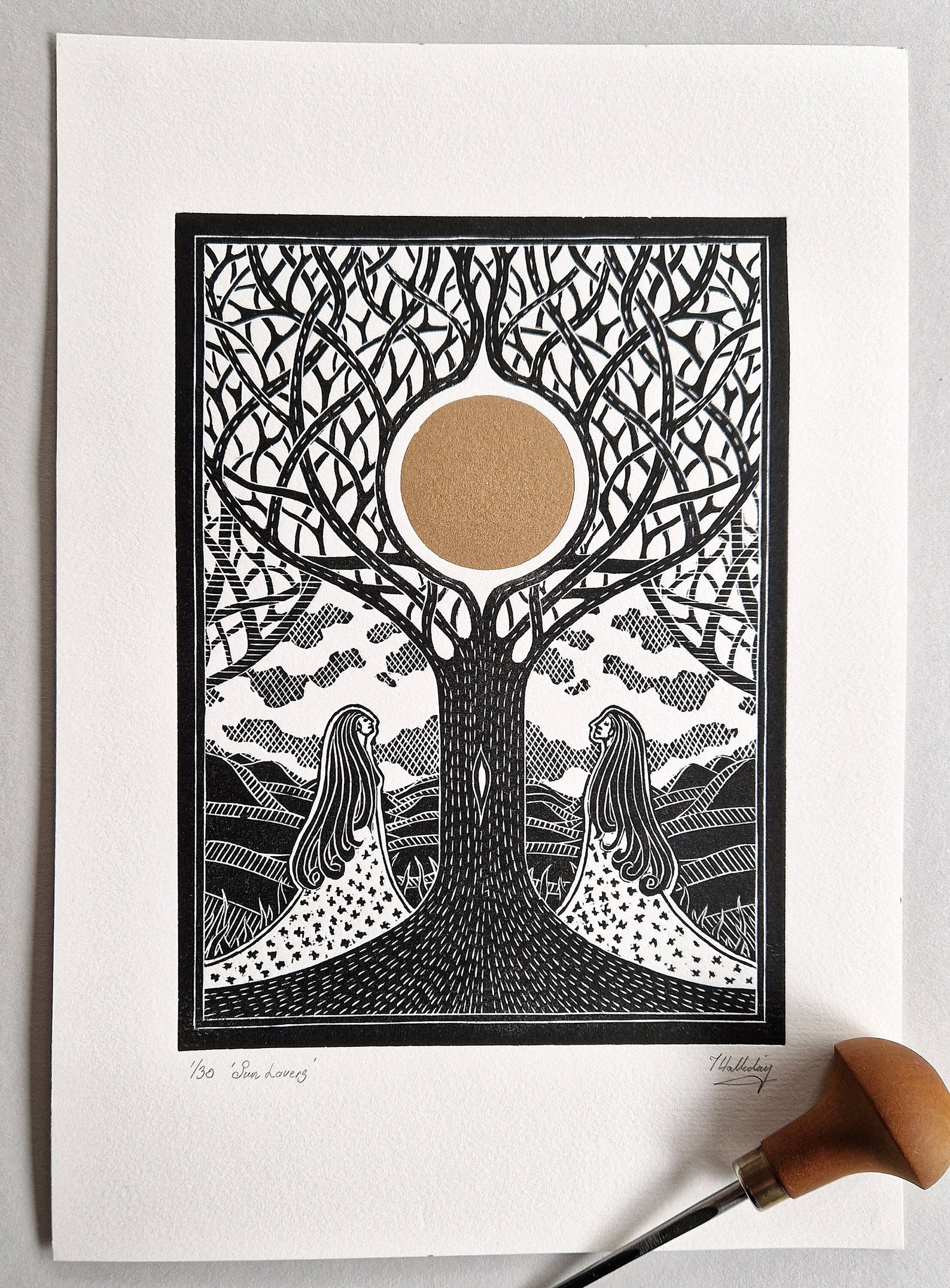 Sun Lovers Original Lino Print - Etsy