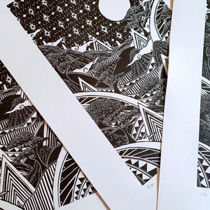 By the Stars - Original Lino Print - Etsy