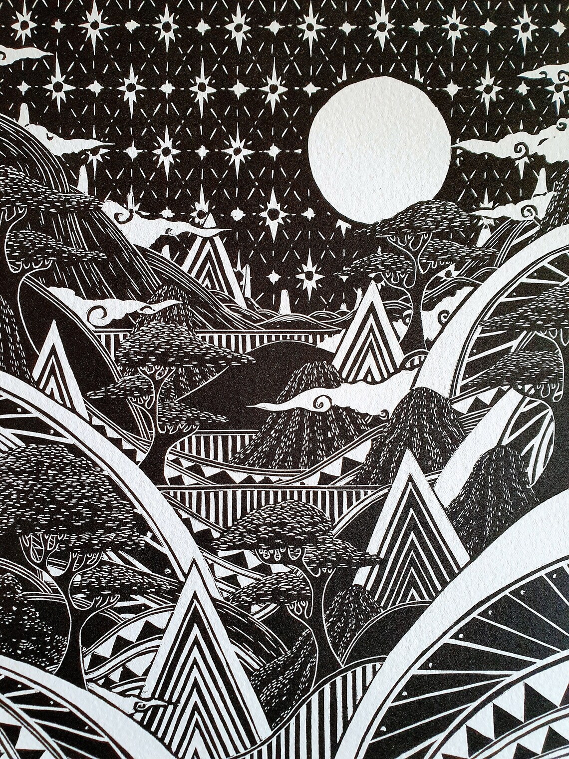 By the Stars - Original Lino Print - Etsy