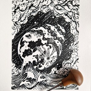 Broken Moon - Original Lino Print - Etsy