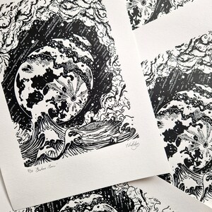 Broken Moon - Original Lino Print - Etsy