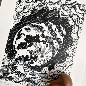 Broken Moon - Original Lino Print - Etsy