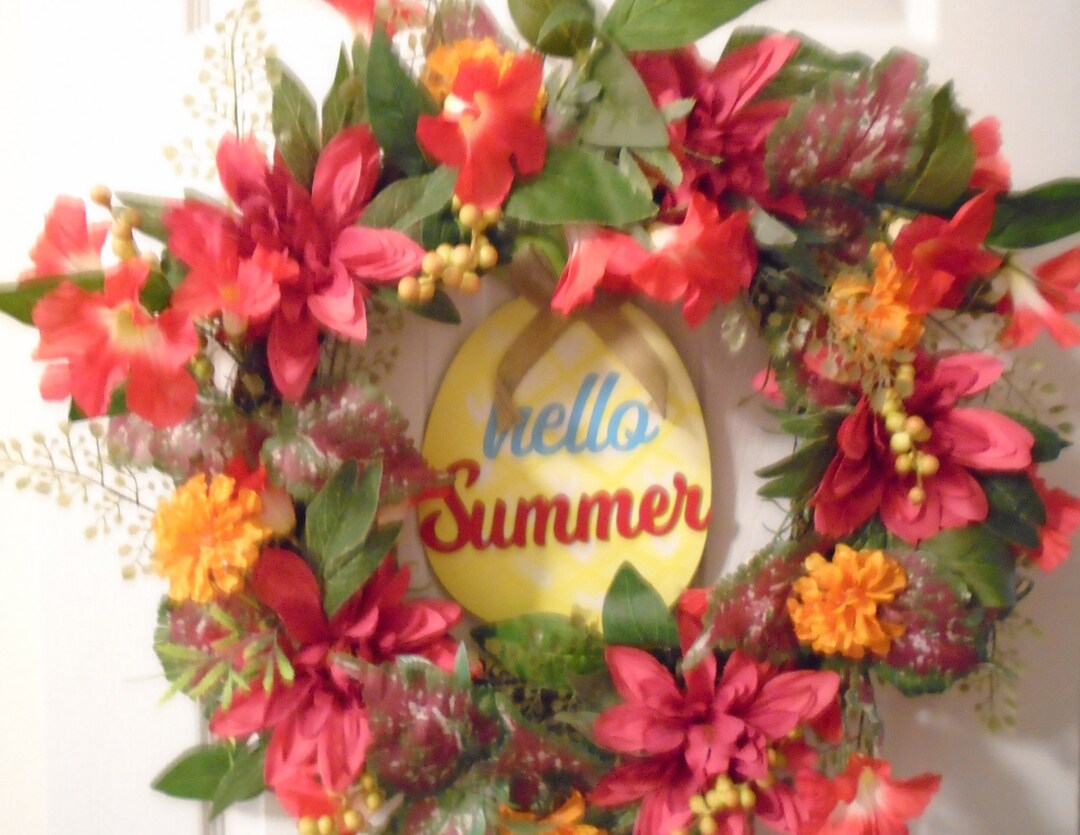 Summer Wreath/summer Floral/hello Summer Plaque/floral Decor/free Gift ...