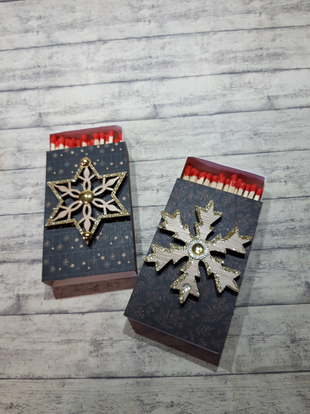 Large Matchboxes With Wooden Snowflake - Etsy