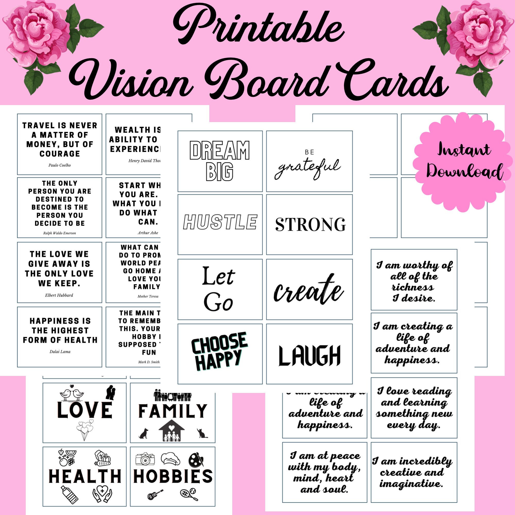 Vision Board Cards 2021 Dream Board Vision Board Printable | Etsy