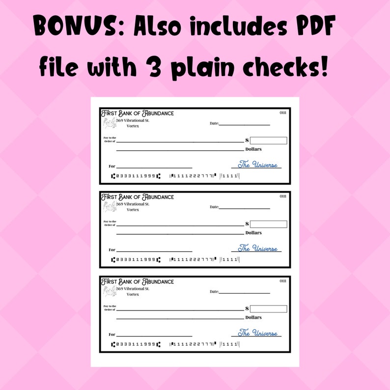 Printable Blank Abundance Checks Law Of Attraction Law Of Etsy Canada