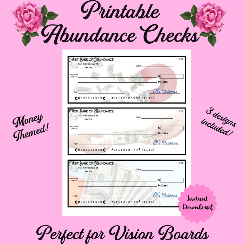 Abundance Checks, Money Manifestation Checks for Vision Board ...