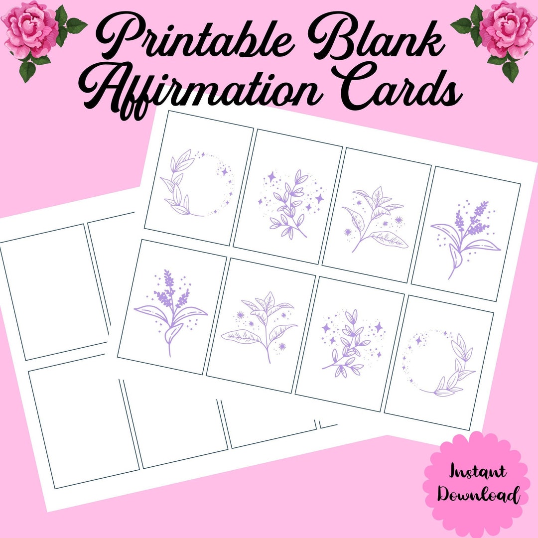 Printable Blank Affirmation Cards, Purple Affirmations Cards, Blank ...