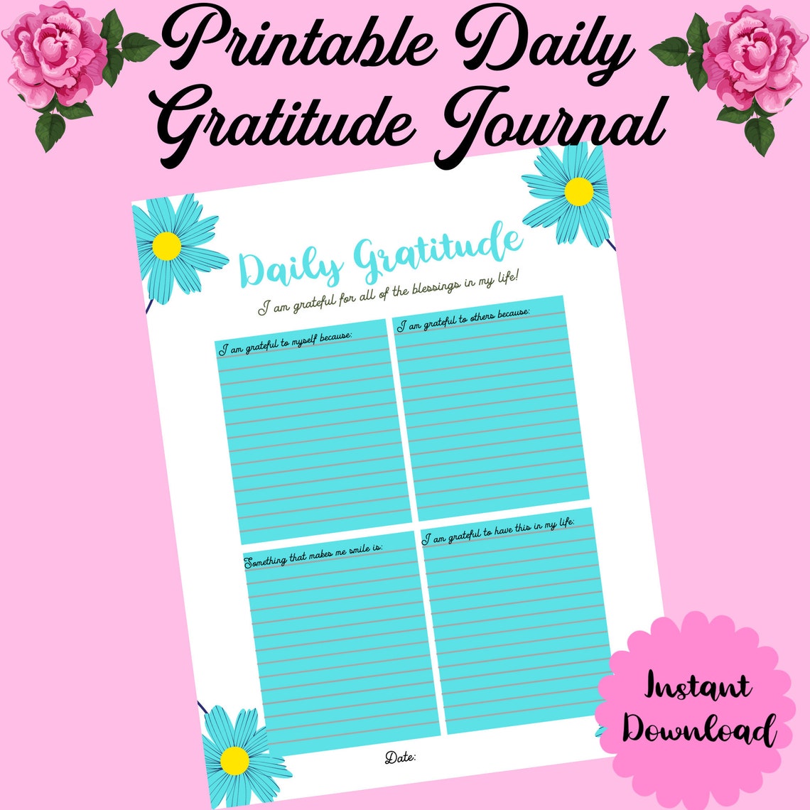 Daily Gratitude Printable Sheet A4 A5 US Letter Gratitude | Etsy