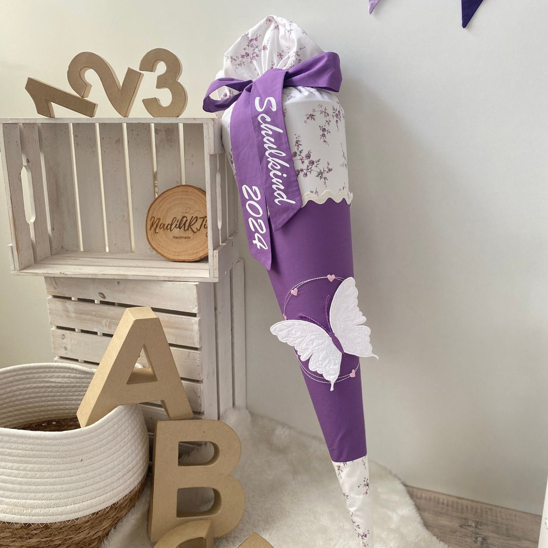 School Cone Girl Butterfly in Purple With Flower Pattern, Sugar Cone ...