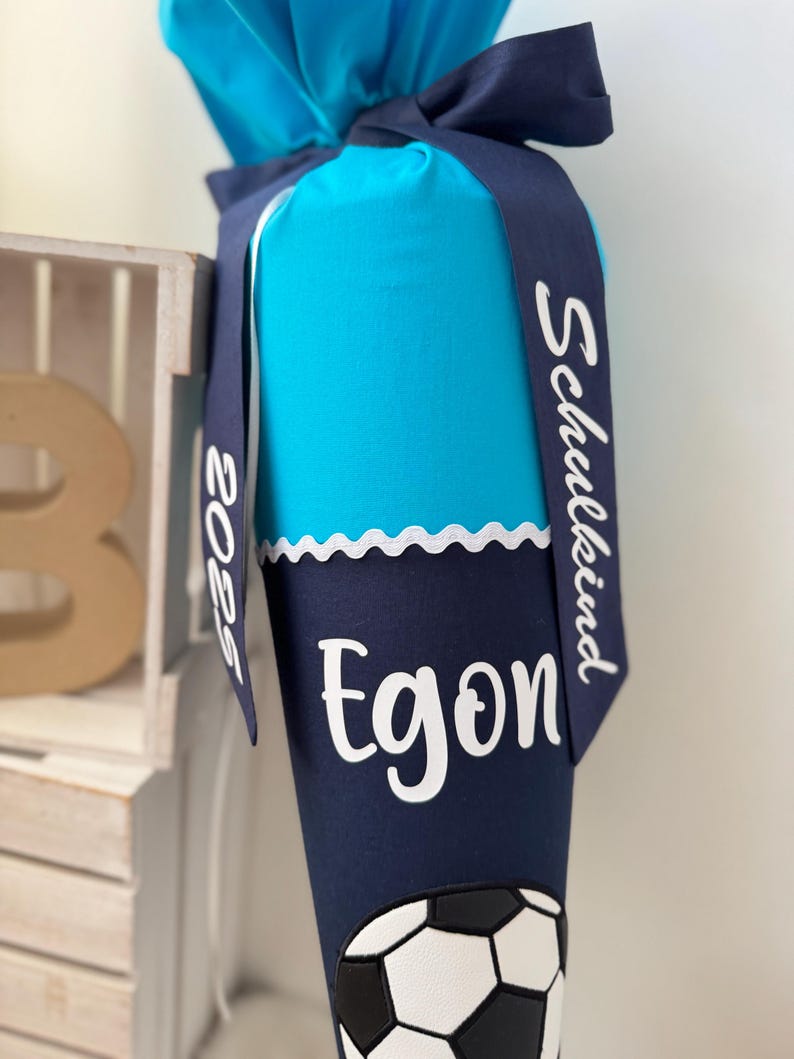 Football School Cone With Name | Turquoise Dark Blue | Football ...