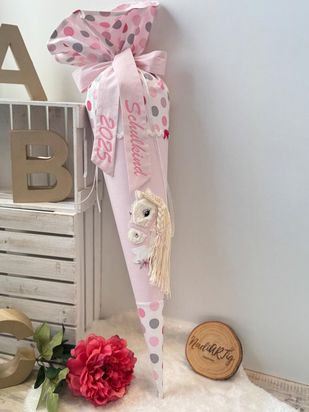 School Cone With White Boho Pony | Soft Pink & Cheerful Dots | Candy ...