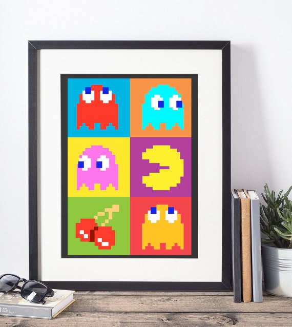 Retro 80s Pac-man Art Print | Etsy