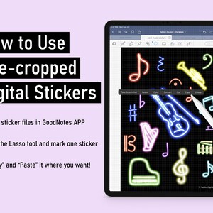 Digital Stickers - Neon Sign Music Stickers, Pre-cropped for Goodnotes ...
