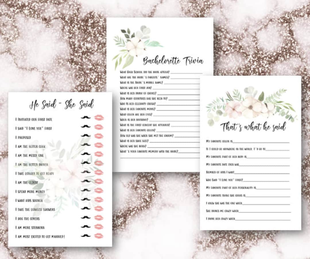 Printable Bachelorette Games | Set of 3 Games | He Said-she Said | What ...