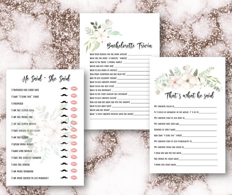 Printable Bachelorette Games | Set of 3 Games | He Said-she Said | What ...
