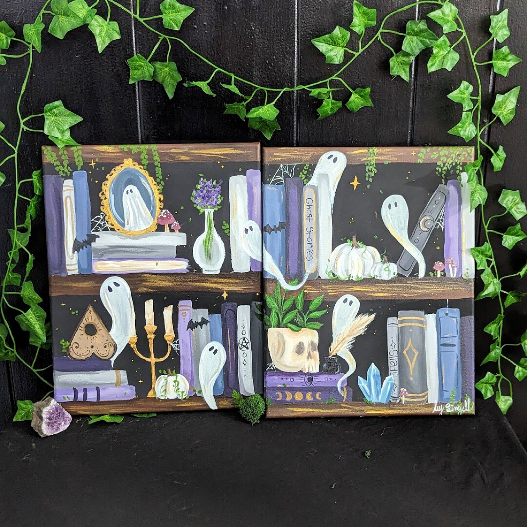Haunted Library- Set of Acrylic Paintings - Etsy