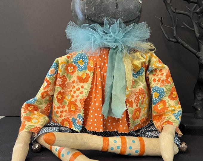 OOAK Handmade Art Doll. Rare WHIMSICAL Pumpkin Head Doll for Display ...