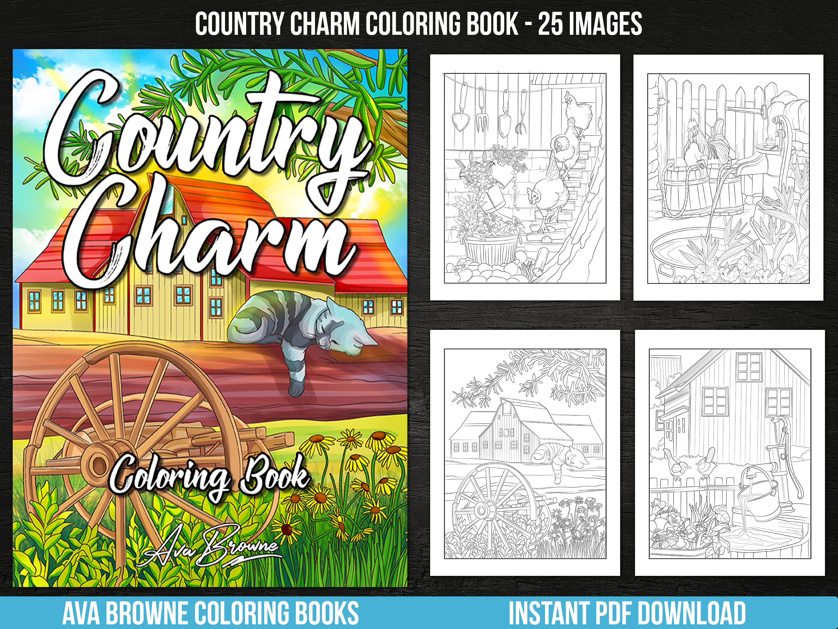 Ava Browne Coloring Books Country Charm Adult Coloring Book | Etsy